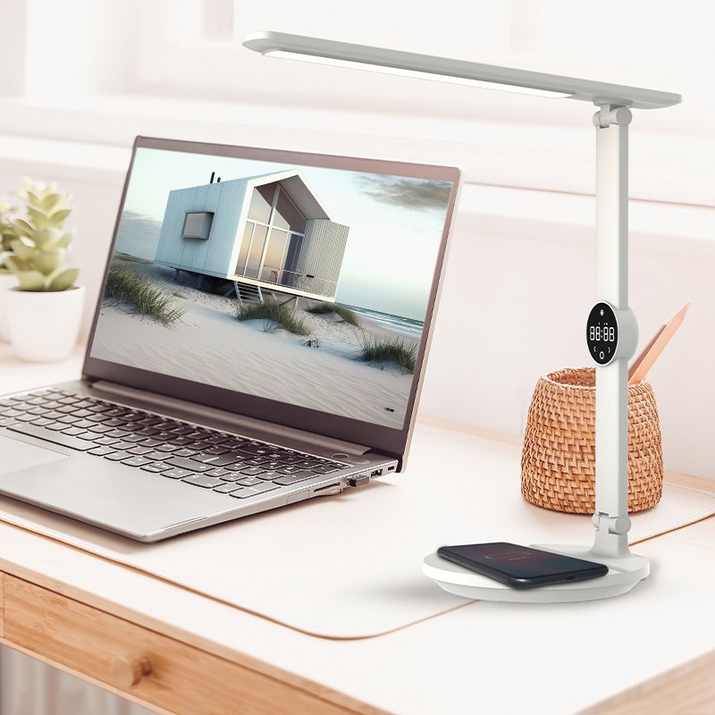 TEMPO WHITE 9.5W LED WIRELESS/USB DESK LAMP(CCT) - Lightingplus