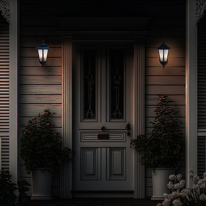 Abbey IP44 Black Up Coach Lantern Wall Light | Lightingplus - Lightingplus