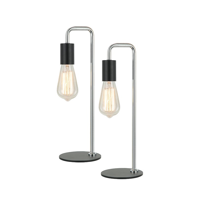 YORK BLACK/POLISHED CHROME TWIN PACK TABLE LAMP - Lightingplus