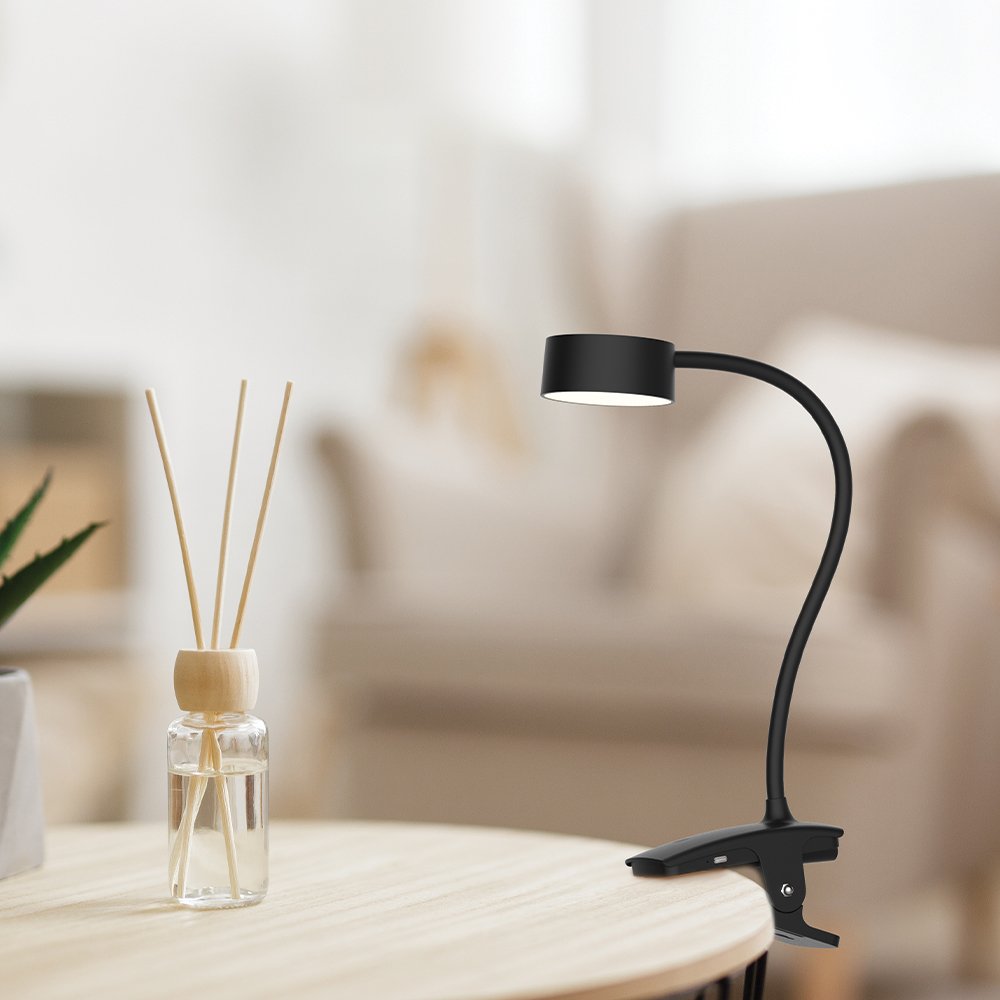 MINA BLACK 2W LED BATTERY CLAMP LAMP (CCT) - Lightingplus