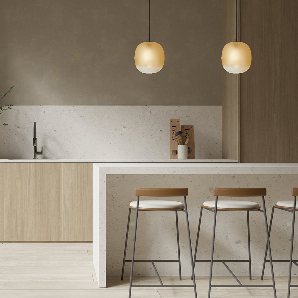 REEF.24 FROSTED AMBER GLASS 1LT PENDANT - Lightingplus