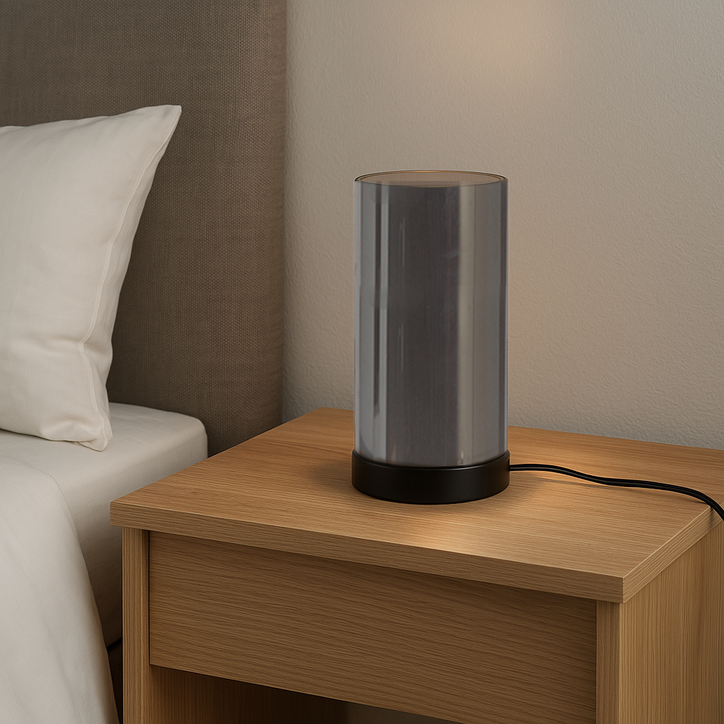 PABLO ROUND MATT BLACK/SMOKE GLASS TOUCH LAMP - Lightingplus