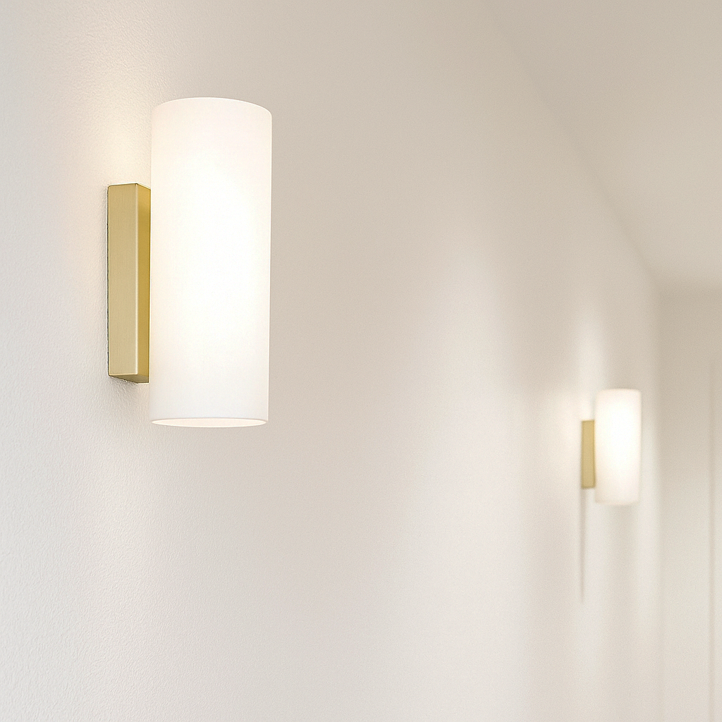 CANUDO OPAL GLASS/BRUSHED BRASS 2LT WALL LIGHT - Lightingplus