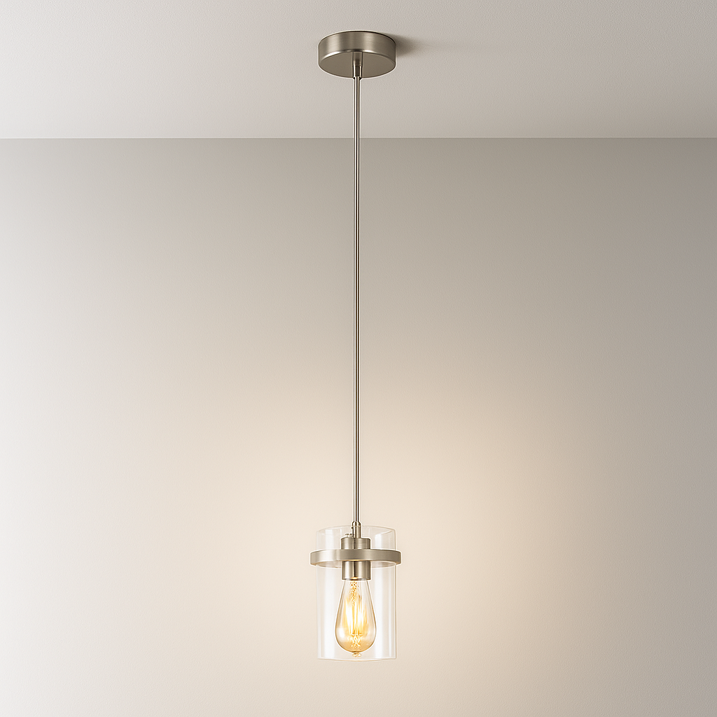 Claire Brushed Chrome & Clear Glass Pendant | Lightingplus - Lightingplus