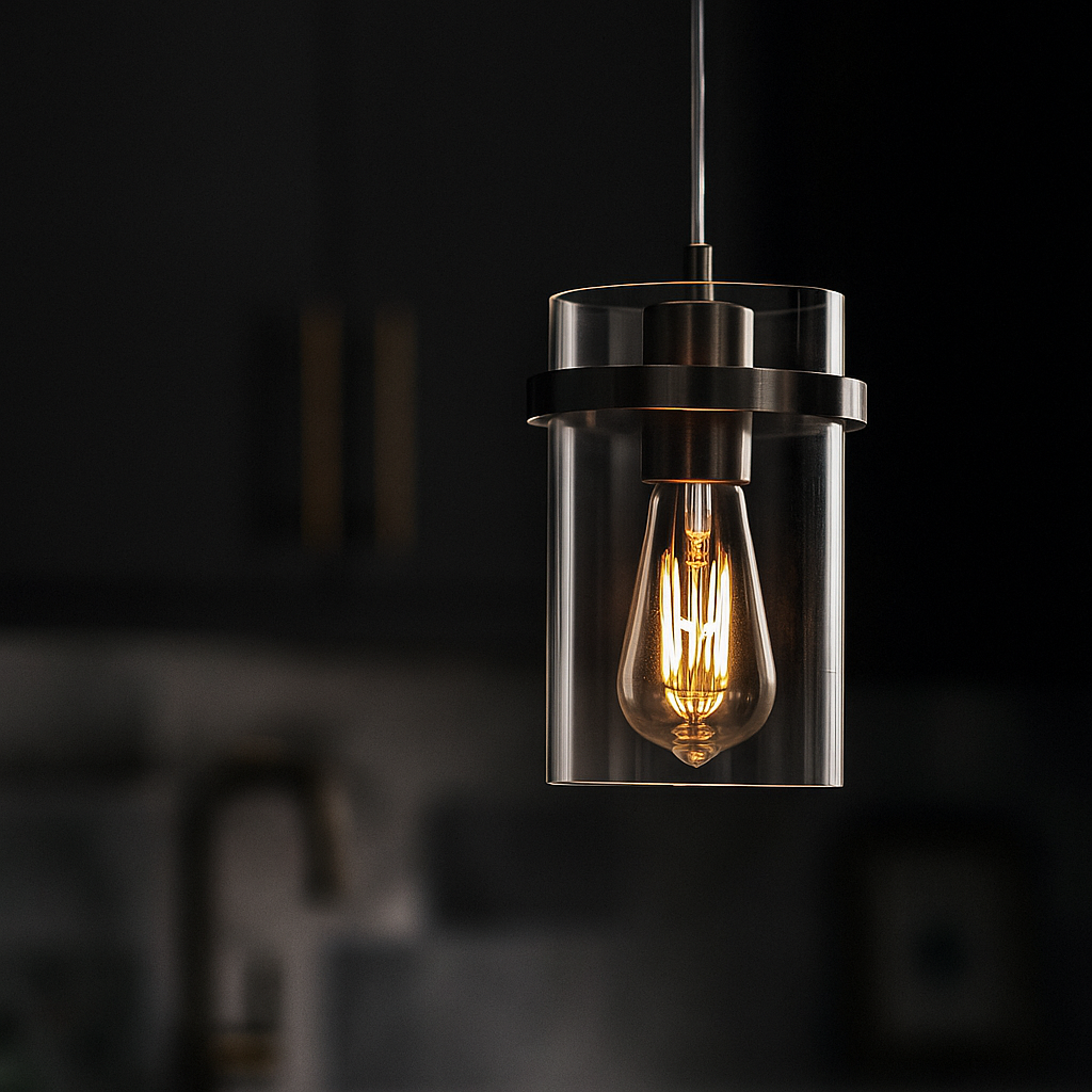 Claire Brushed Chrome & Clear Glass Pendant | Lightingplus - Lightingplus