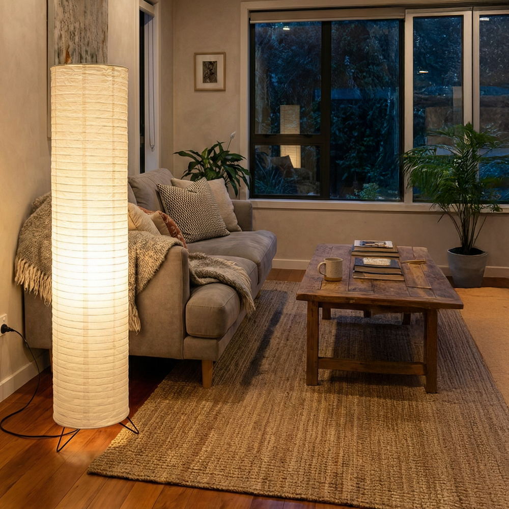 NARA.25 IVORY LINEN TALL FLOOR LAMP - Lightingplus